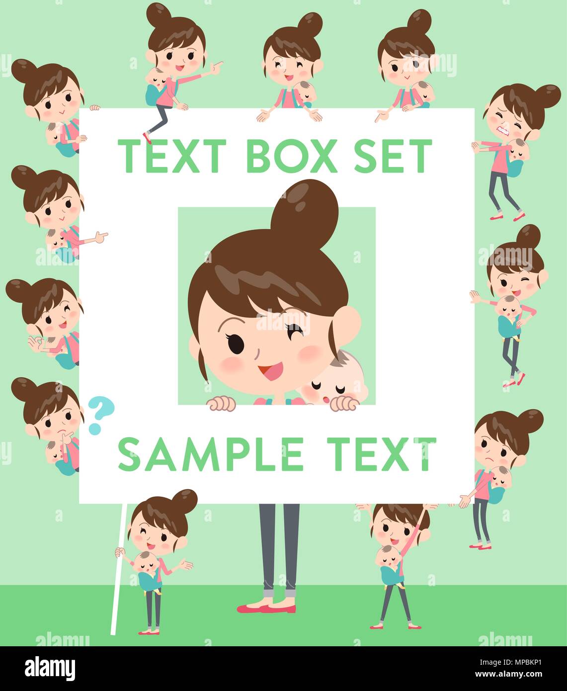 Set of various poses of Mother and baby text box Stock Vector Image ...