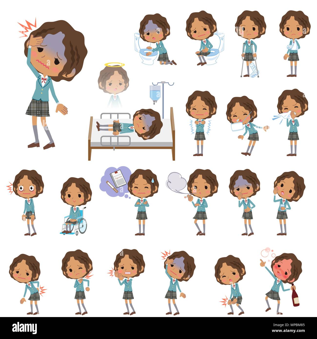 Set of various poses of Schoolgirl Black About the sickness Stock ...