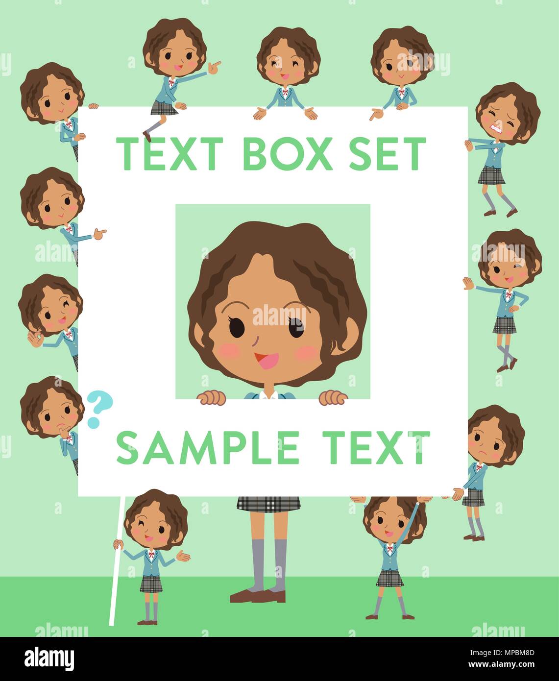 Set of various poses of Black school girl text box Stock Vector Image ...