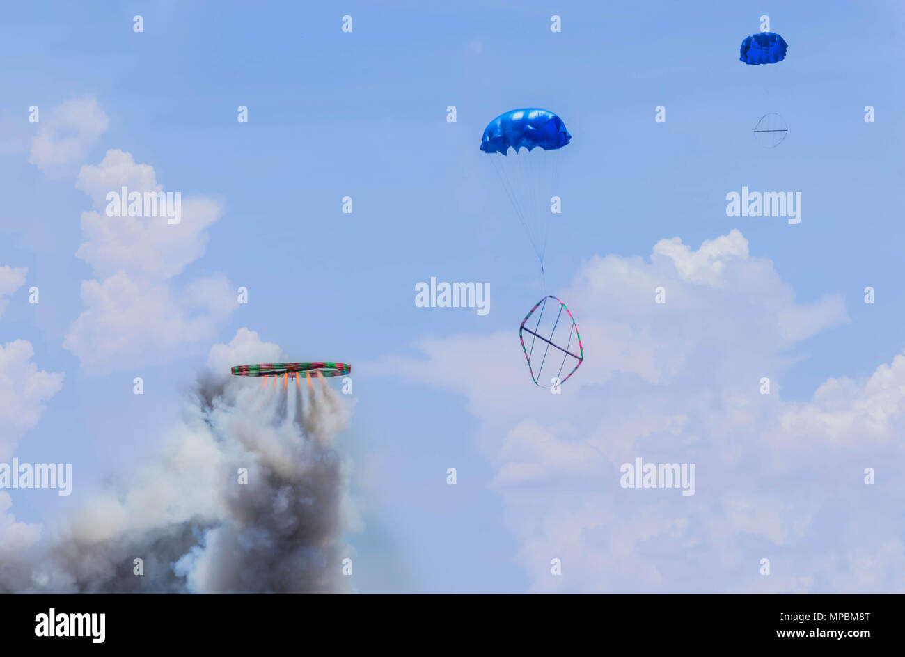 Soft focus Thailand circle rocket fireball taking off to the sky,rocket ...