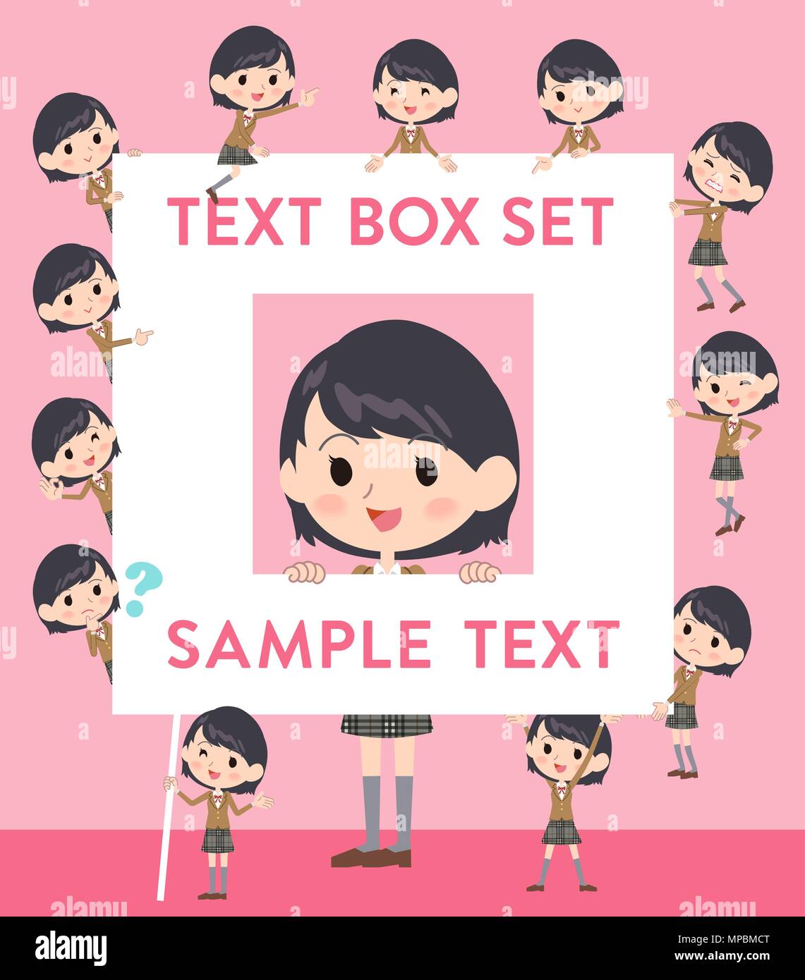 Set of various poses of school girl Brown Blazer text box Stock Vector ...
