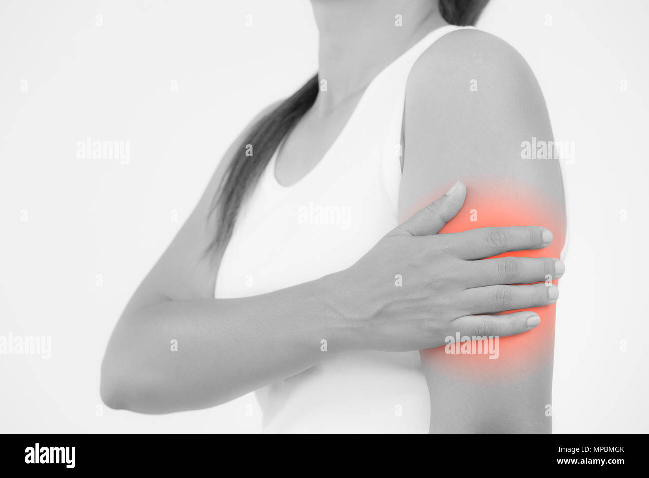 Closeup female's arm. Arm pain and injury with red highlights. Health ...