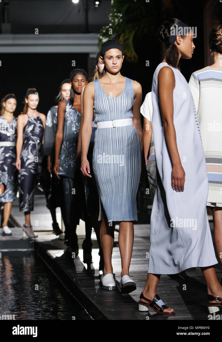 MIAMI BEACH, FL - October 6: Models walk in the SUNO Fashion Show ...