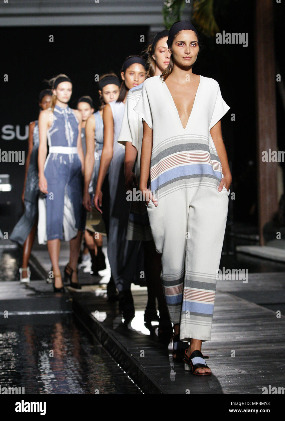 MIAMI BEACH, FL - October 6: Models walk in the SUNO Fashion Show ...