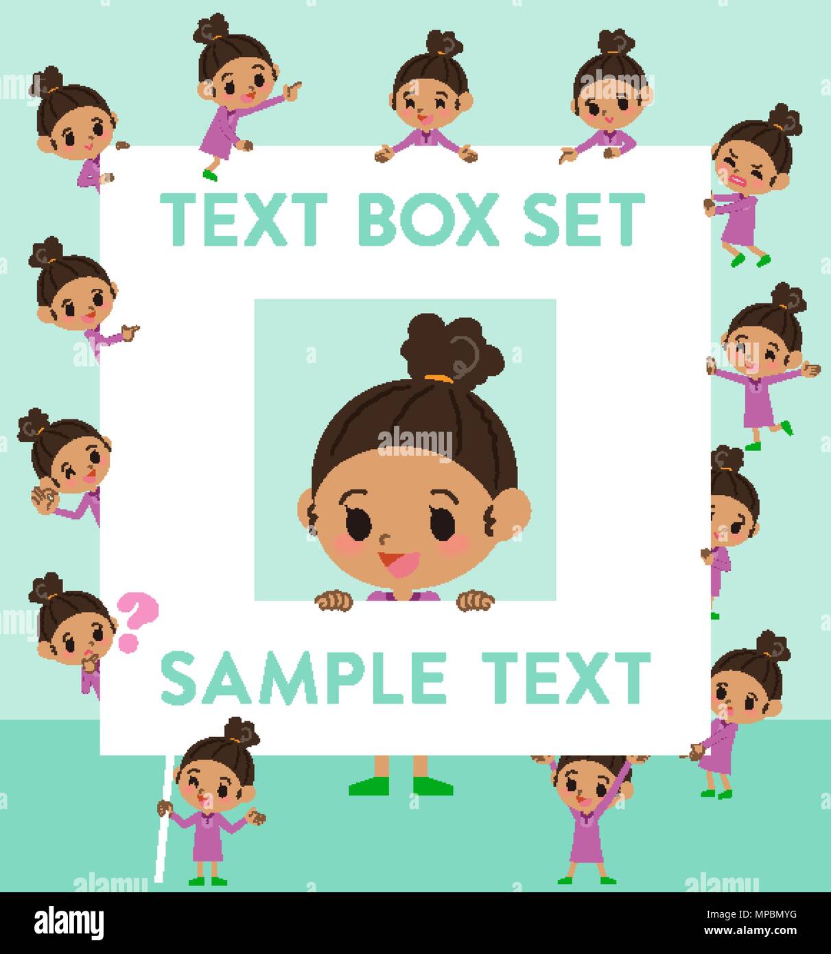 Set of various poses of perm hair girl text box Stock Vector Image ...