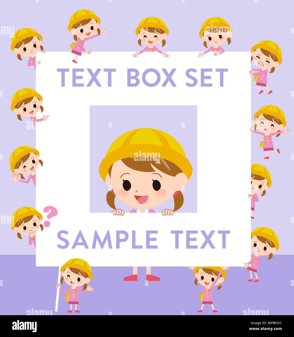 Set of various poses of Nursery school girl text box Stock Vector Image ...