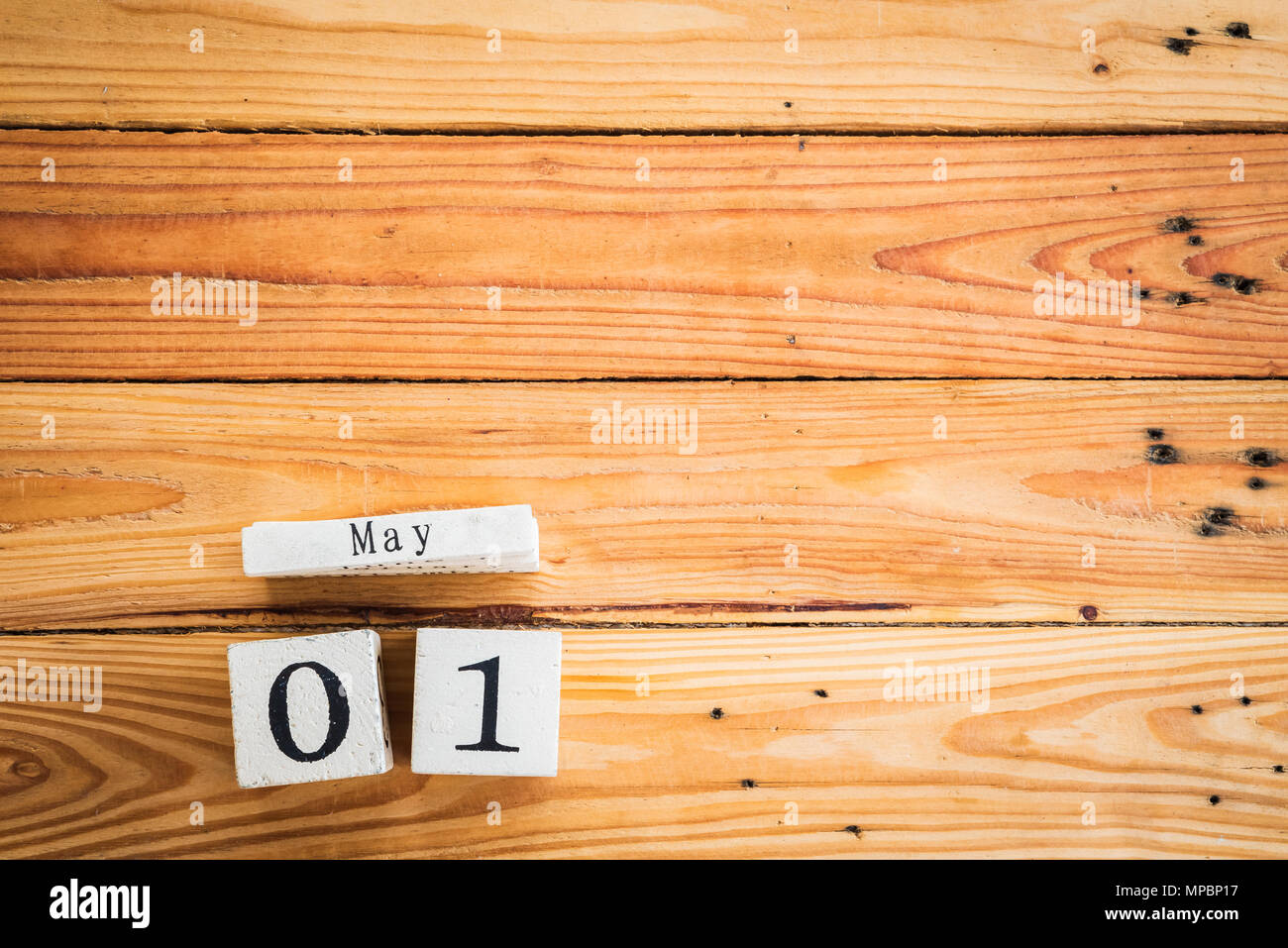 Wooden Block calendar for Labour Day, May 1 with blank space on wooden ...