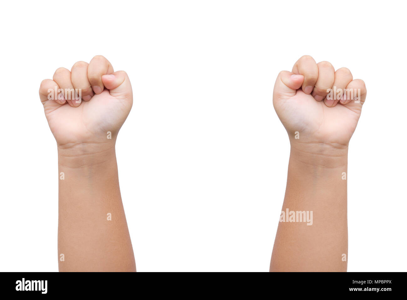 Girl hand showing two Cut Out Stock Images & Pictures - Alamy