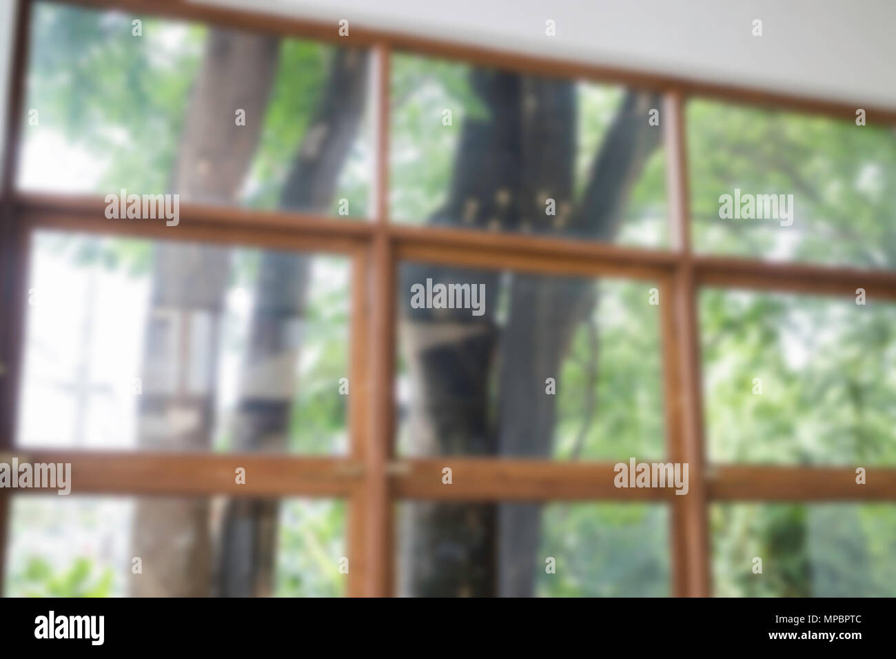 Glass wooden frame window in small cafe, stock photo Stock Photo - Alamy