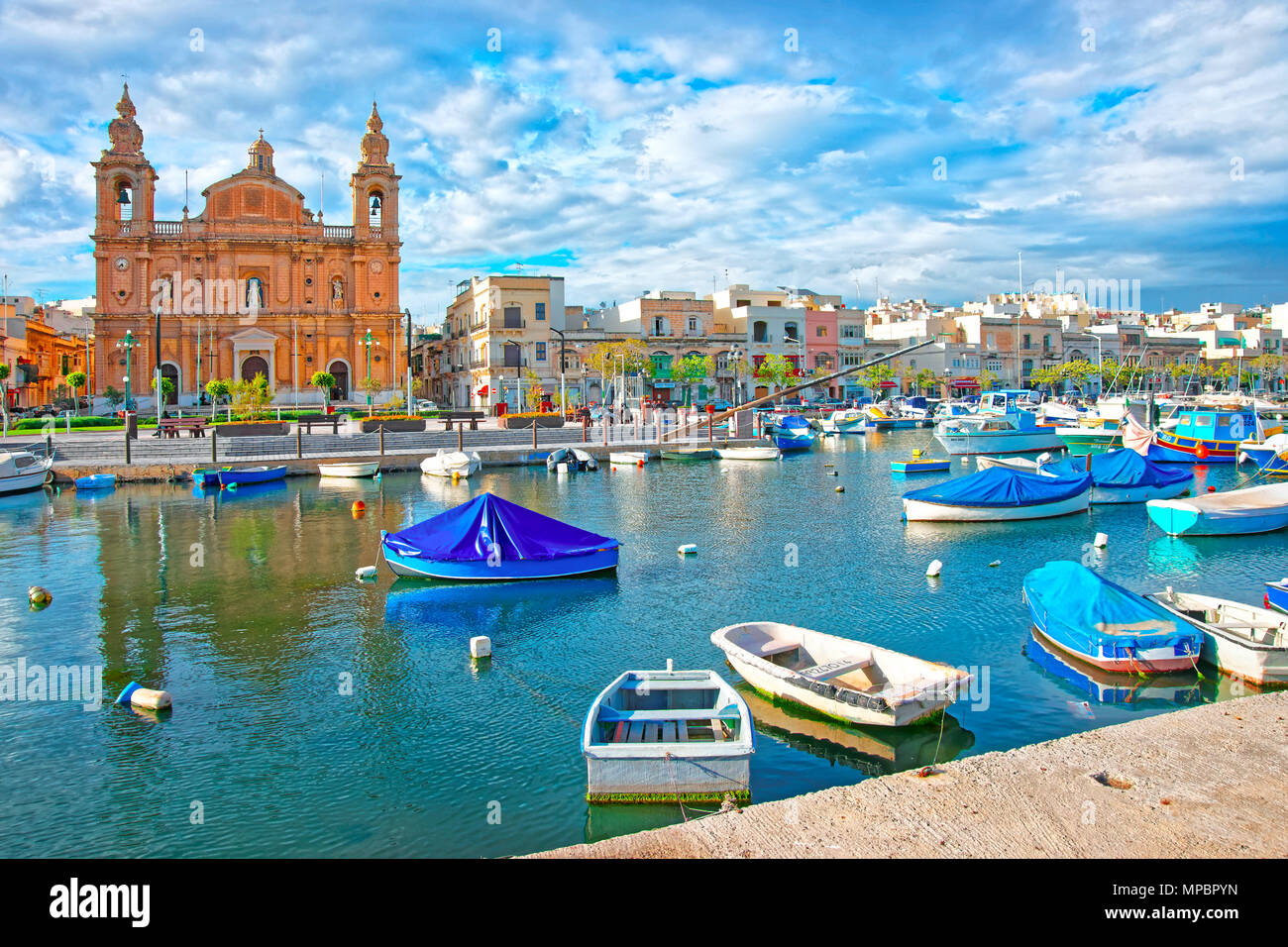 Parish Church at Msida marina harbor on Malta Island Stock Photo - Alamy
