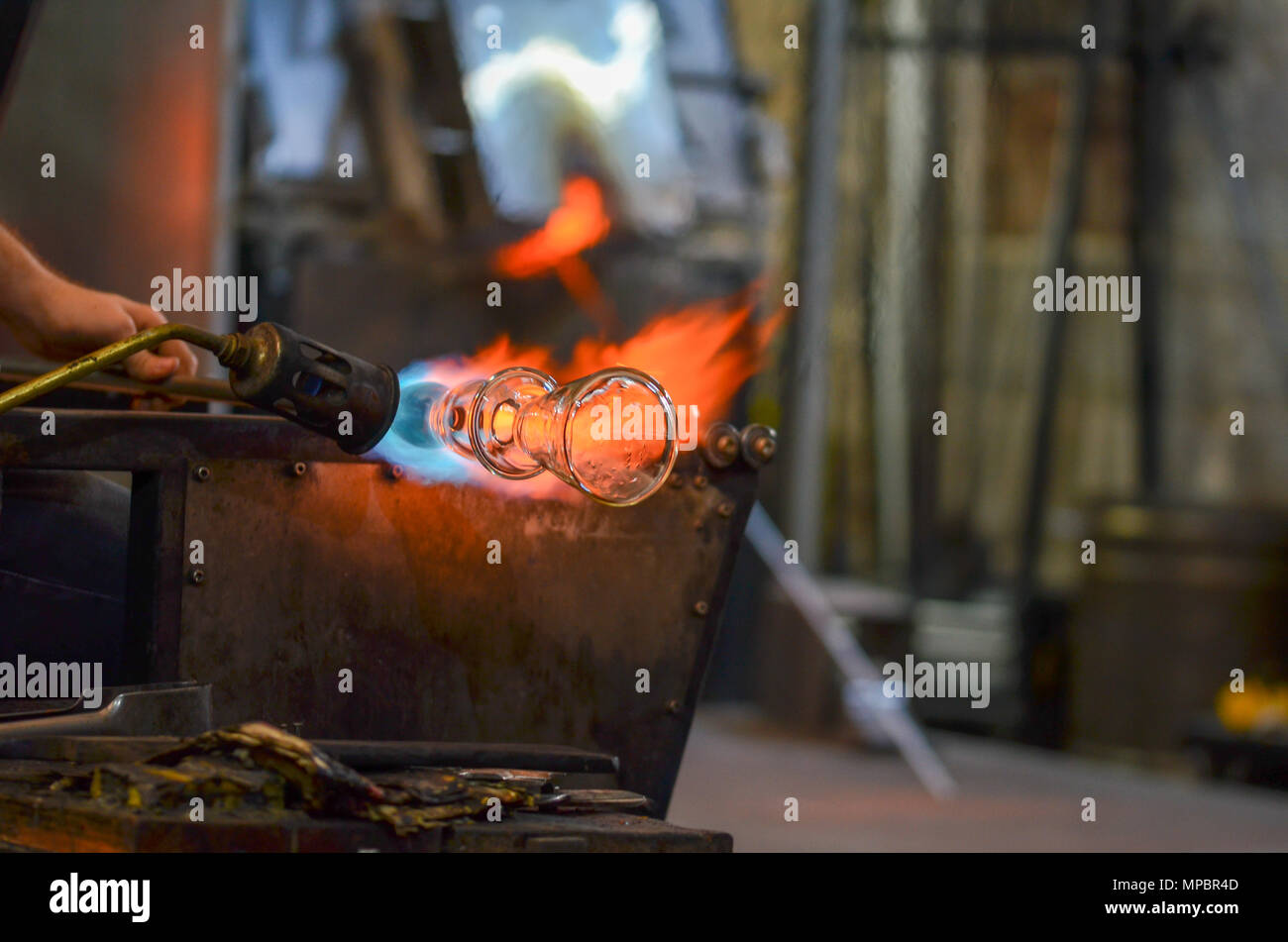 Glass product workshop.Glass products are being made for tourists Stock ...