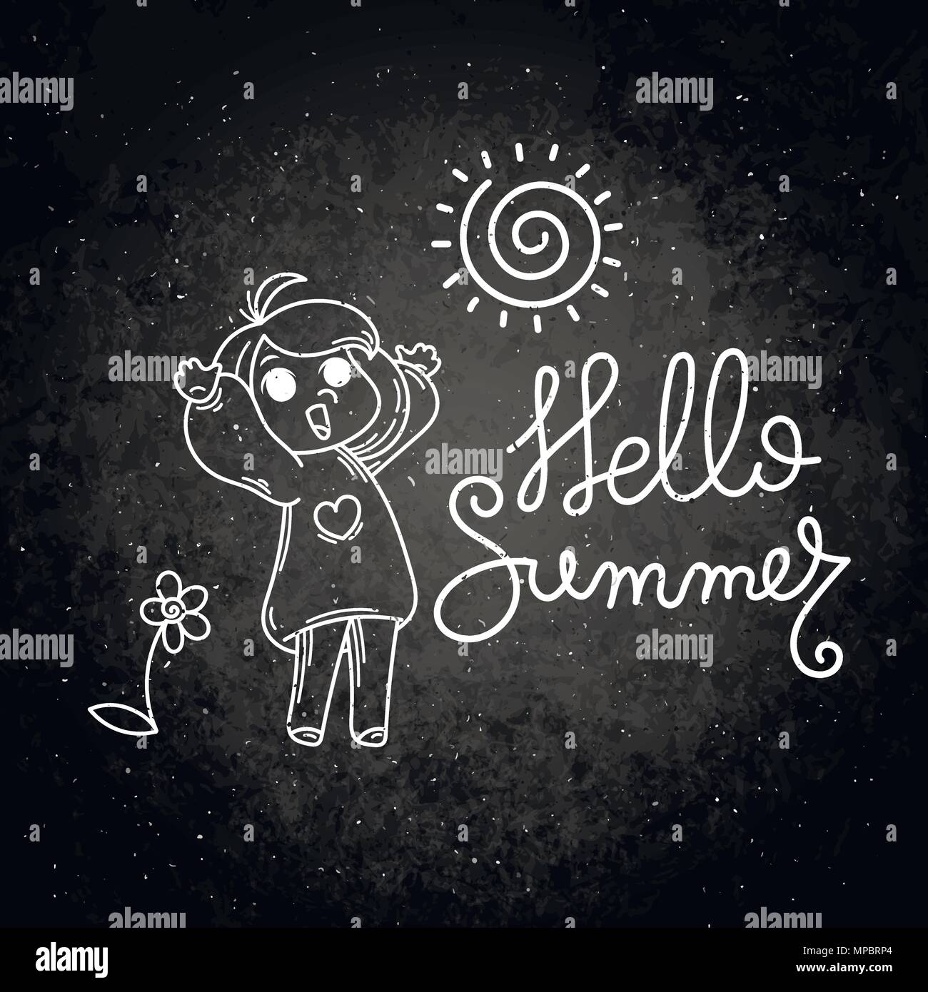 Hello summer. Cute cartoon kids. Vector and illustration Stock Vector ...