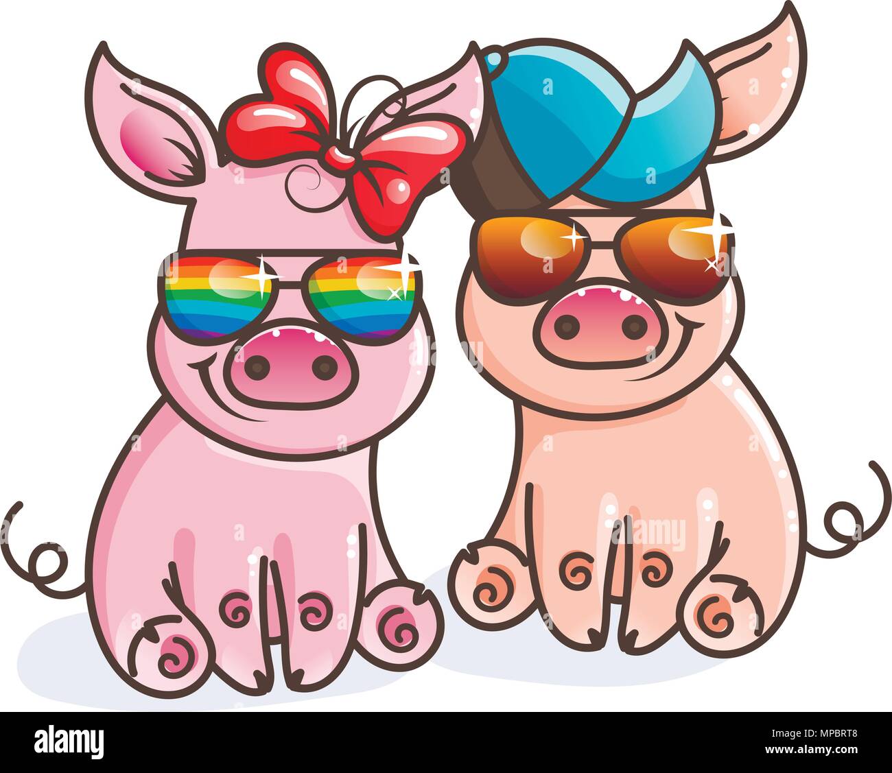 Cute cartoon baby pigs in a cool rainbow glasses. Vector illustration ...