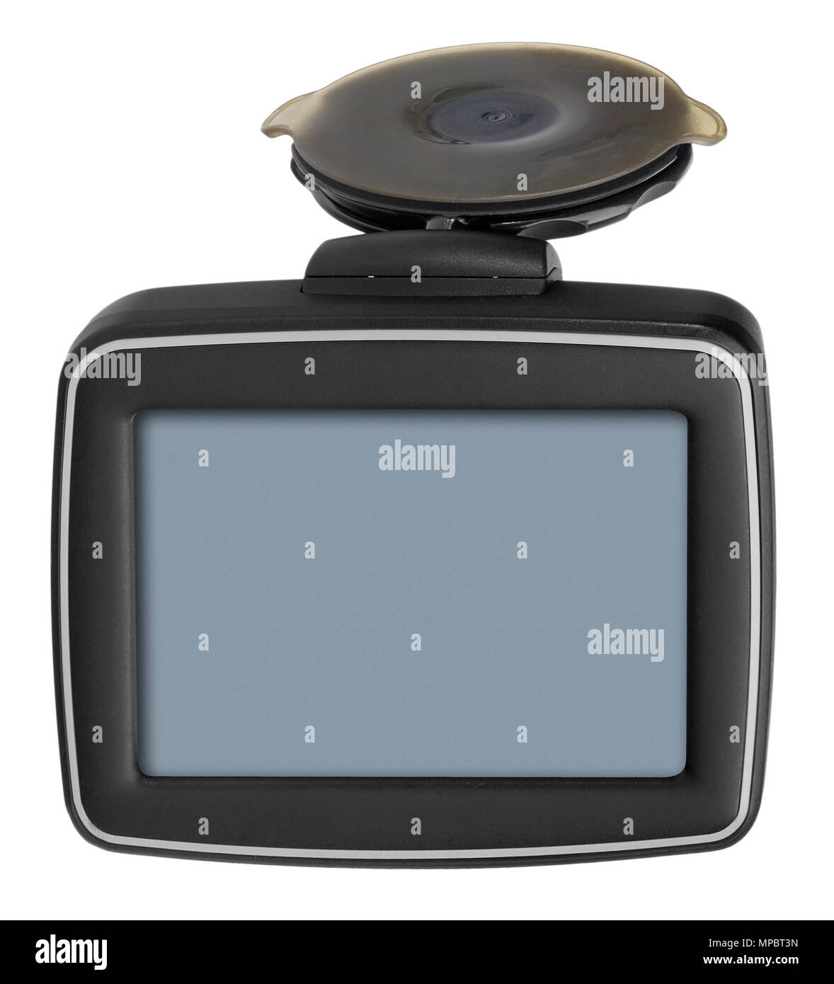 GPS car navigation with handle. Black electronic map device with blue ...