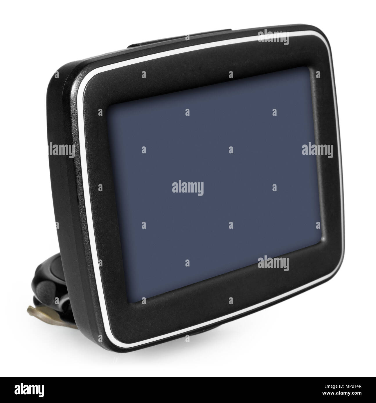 GPS car navigation with handle. Black electronic map device with blue ...