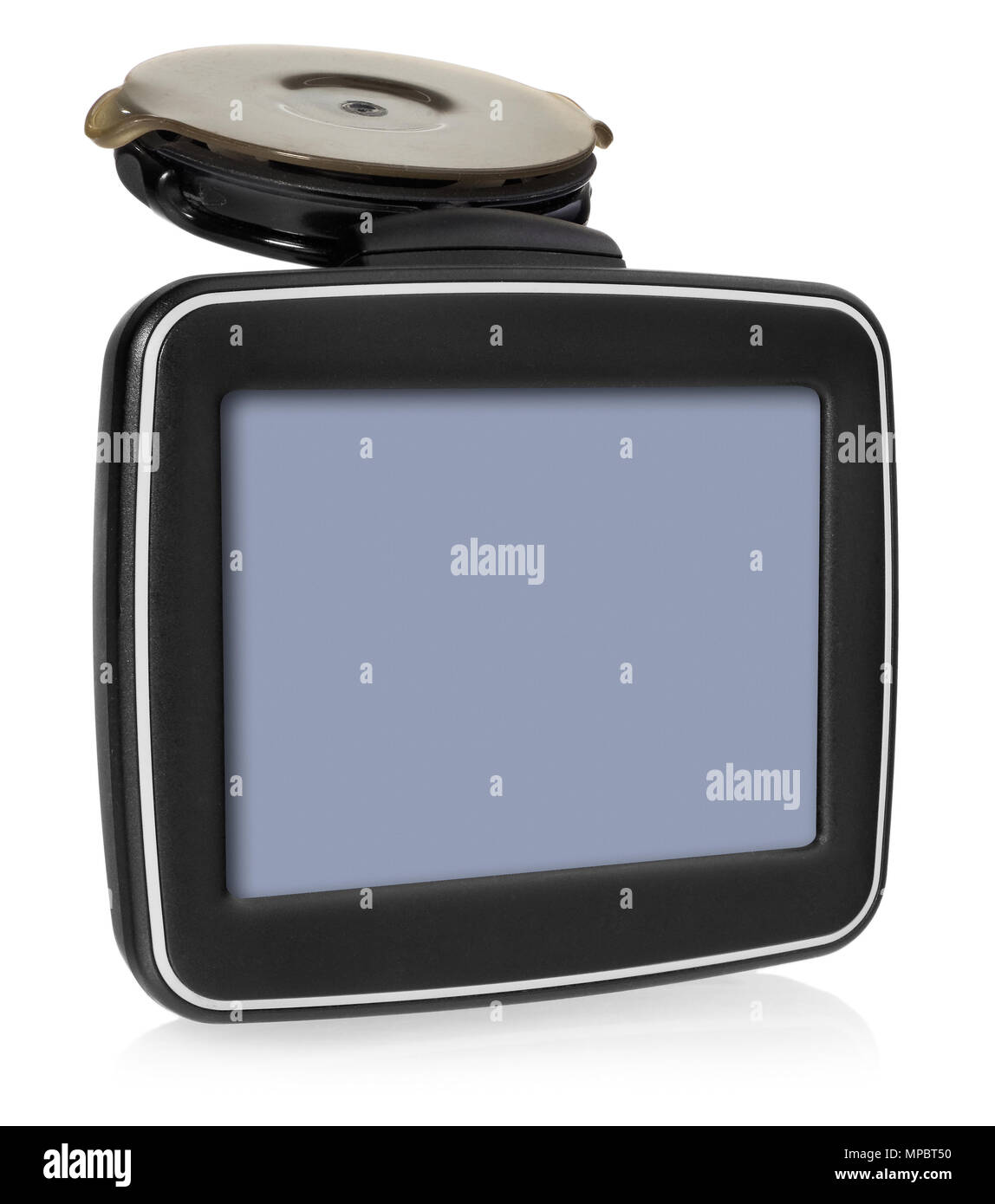 GPS car navigation with handle. Black electronic map device with blue ...