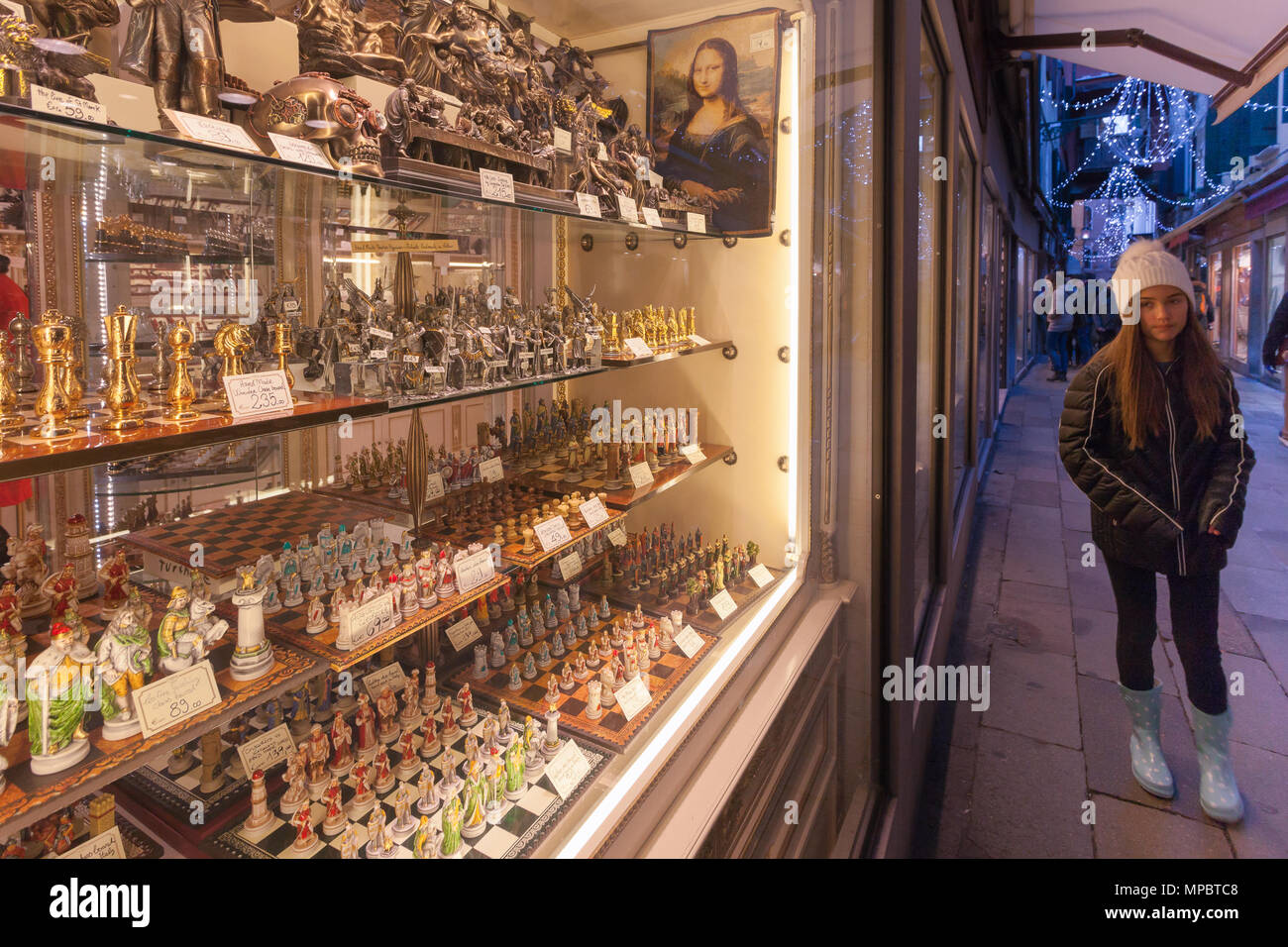VENICE, ITALY - JANUARY 02 2018: colorful shop window in a small street ...