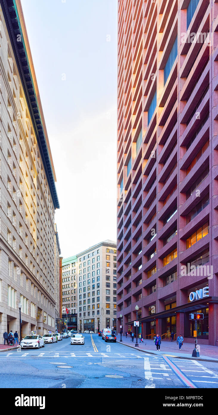 Boston, USA - April 29, 2015: Road at Temont Street at downtown Boston ...