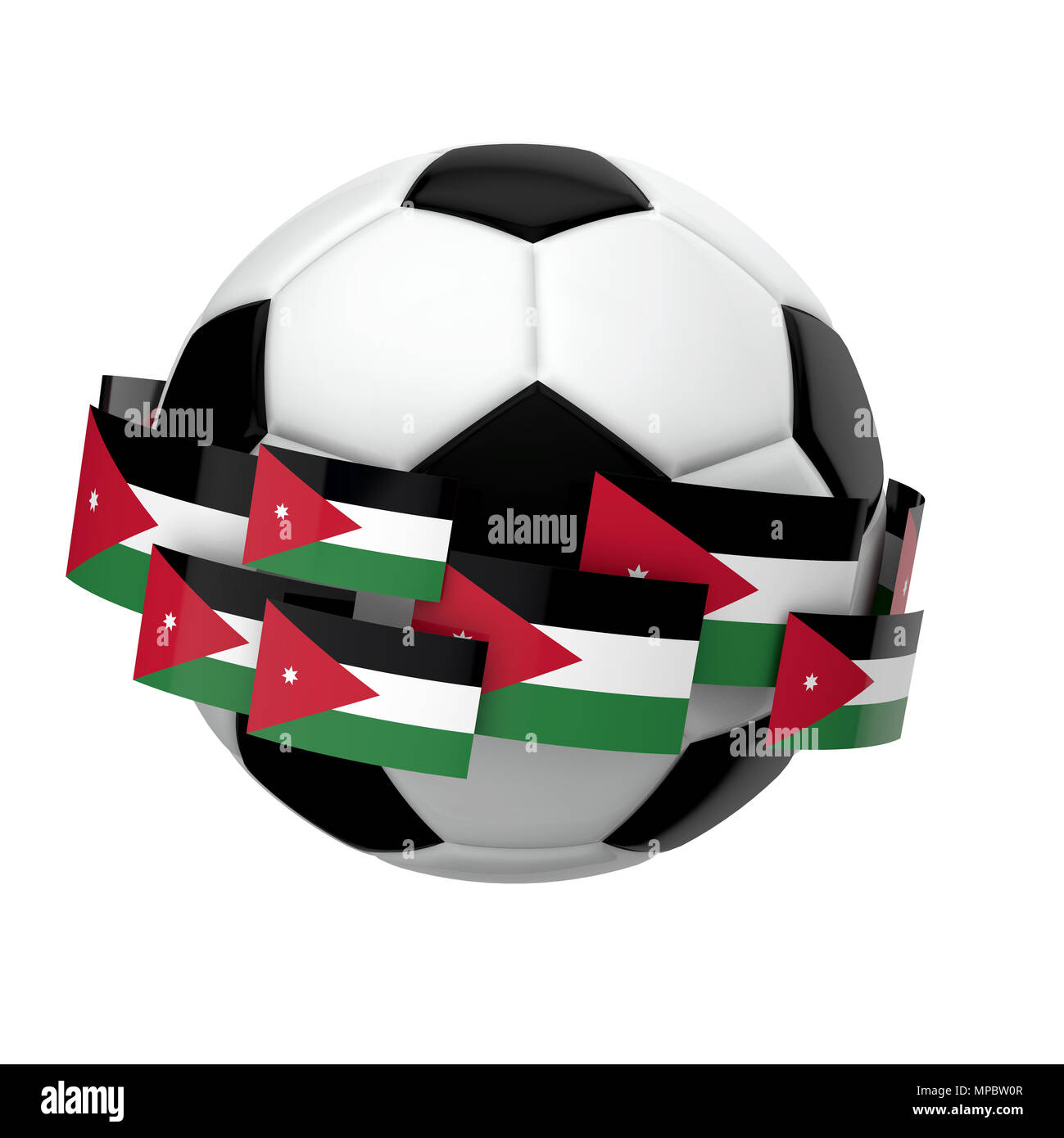 Soccer football with Jordan flag against a plain white background. 3D ...