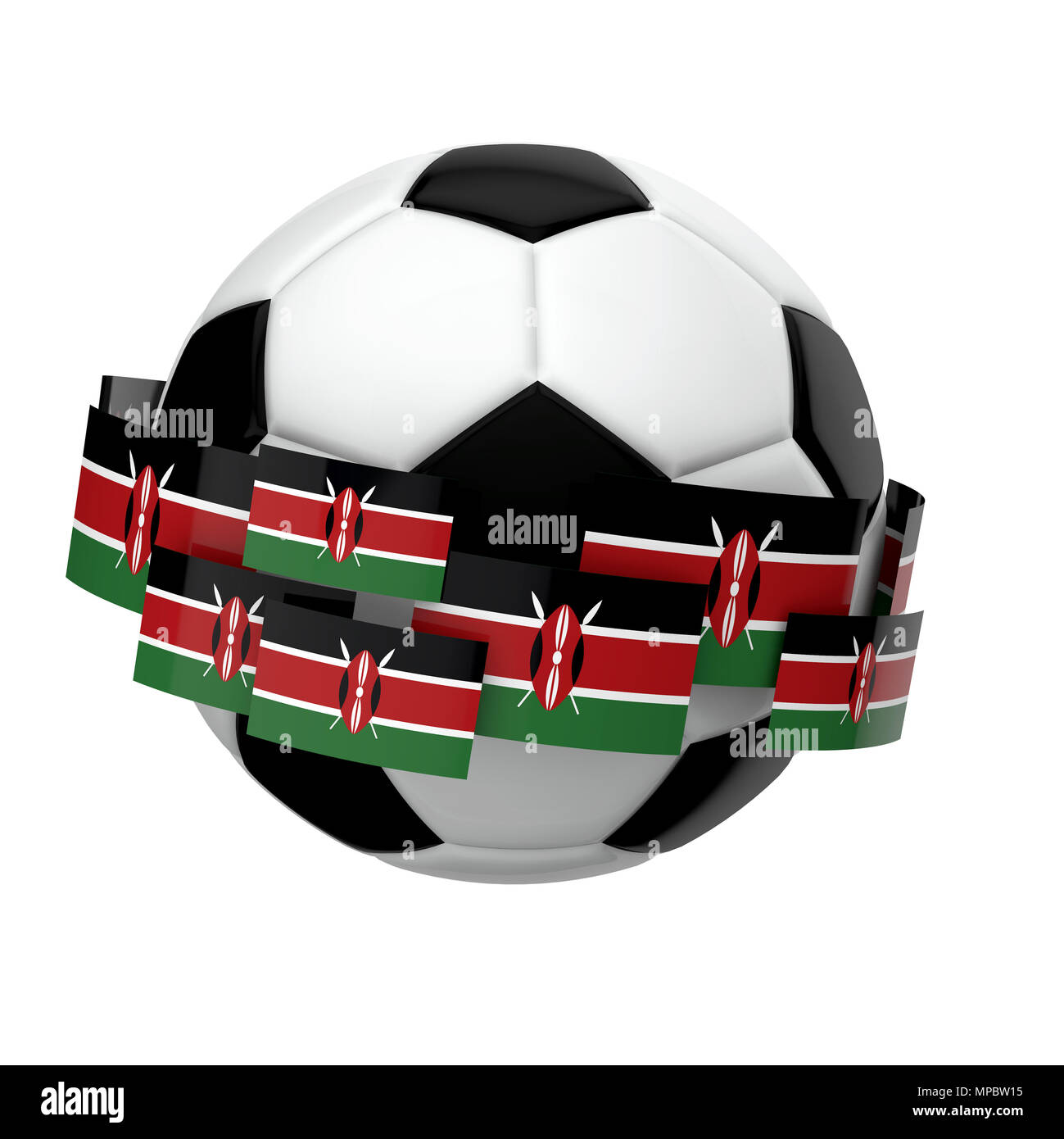 Soccer football with Kenya flag against a plain white background. 3D ...
