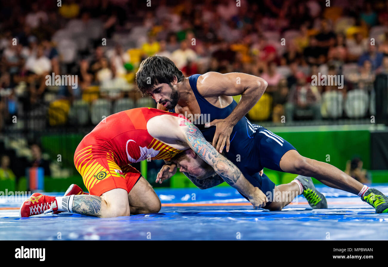 GOLD COAST, AUSTRALIA - APRIL 13: Kane Charig of Wales v Bajrang of ...