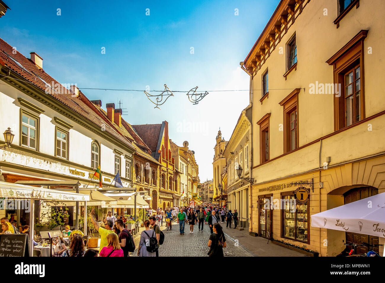 Pilies street is the main tourist street in Vilnius, Lithuania Stock ...