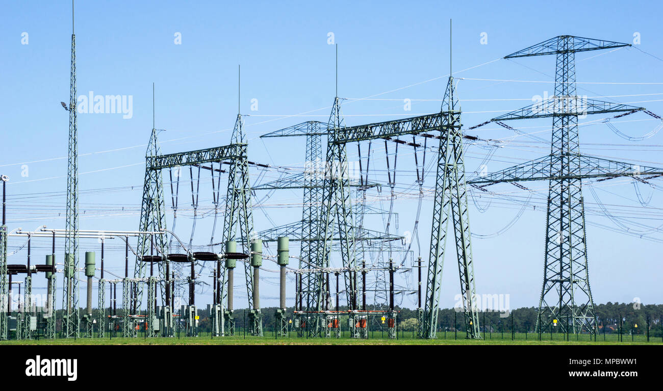 electrical substation industrial landscape Stock Photo - Alamy