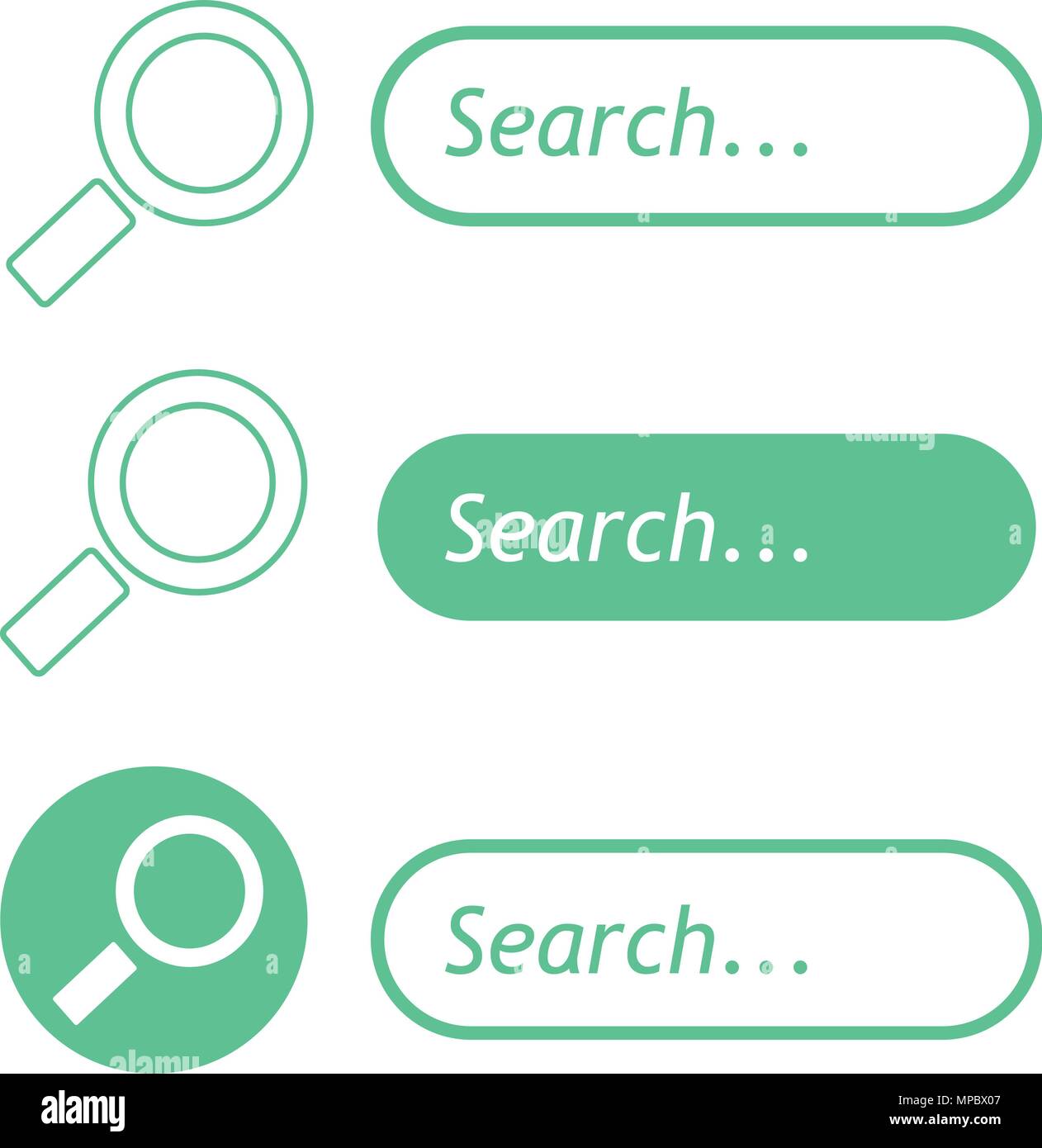 Search icons bar set.Green search concept vector illustration Stock ...