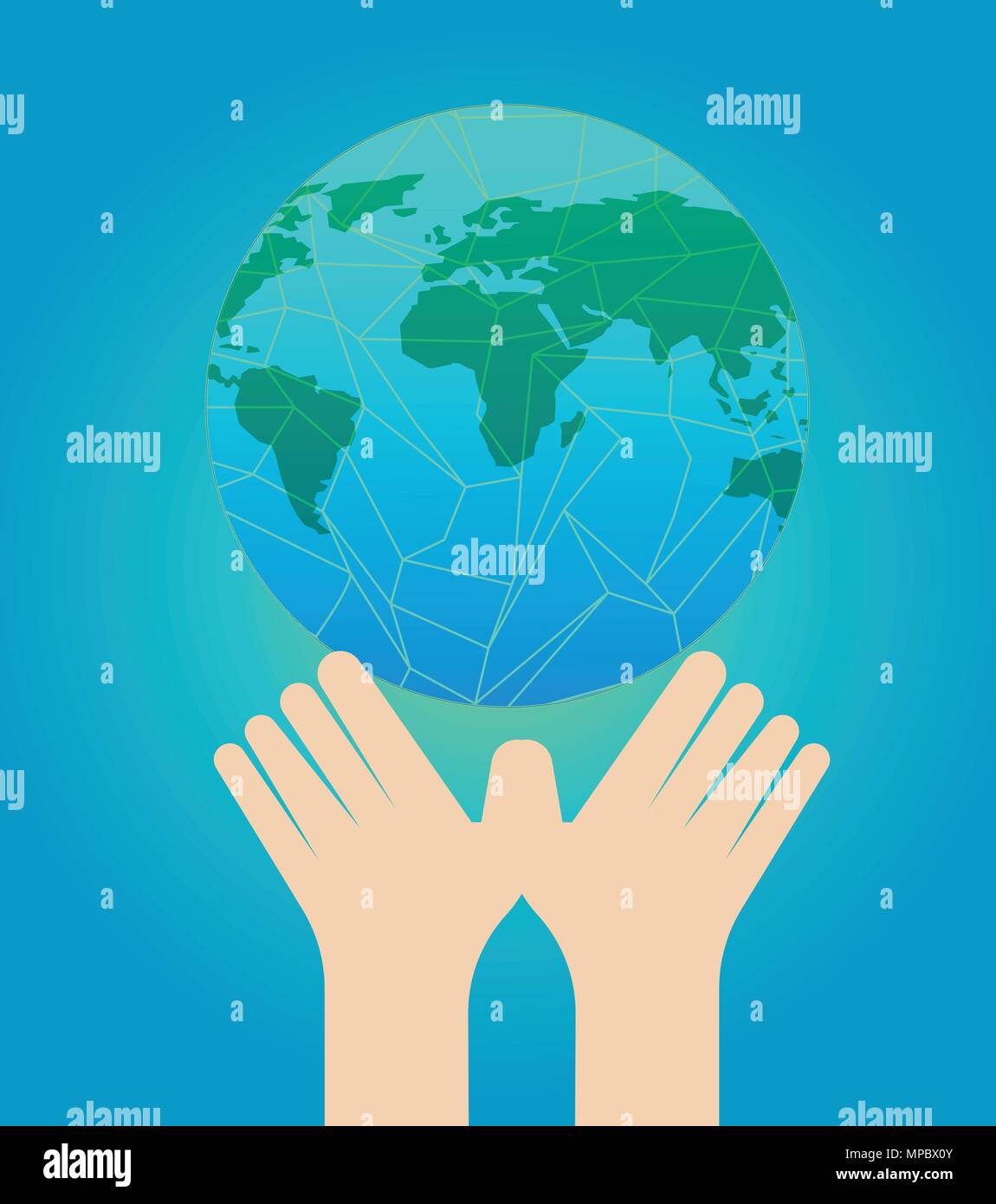 save the earth concept.Flat hands cover a planet with gradient ...