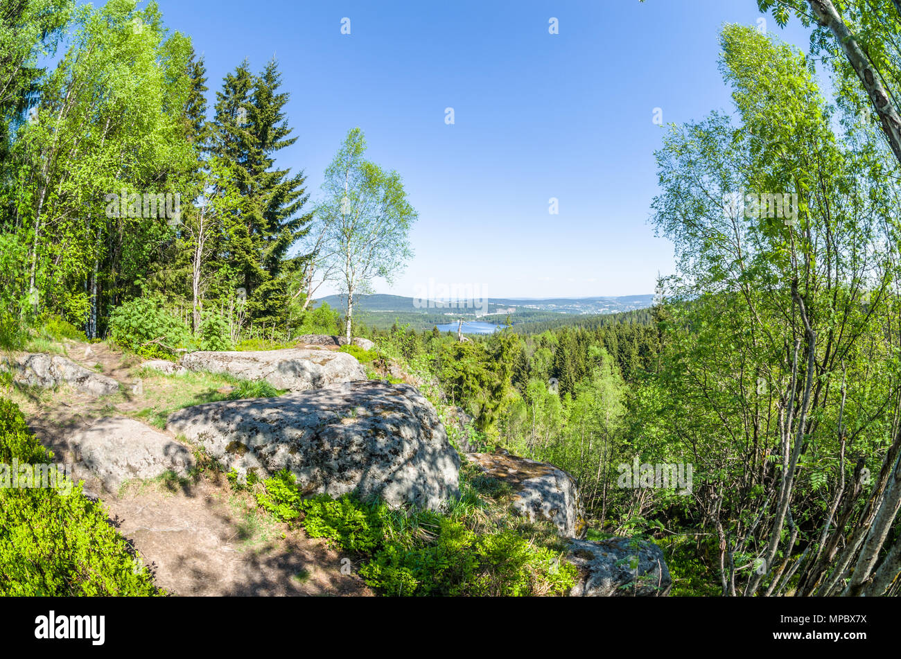 Trekking routes in Lillomarka close to Oslo, Norway, early spring ...