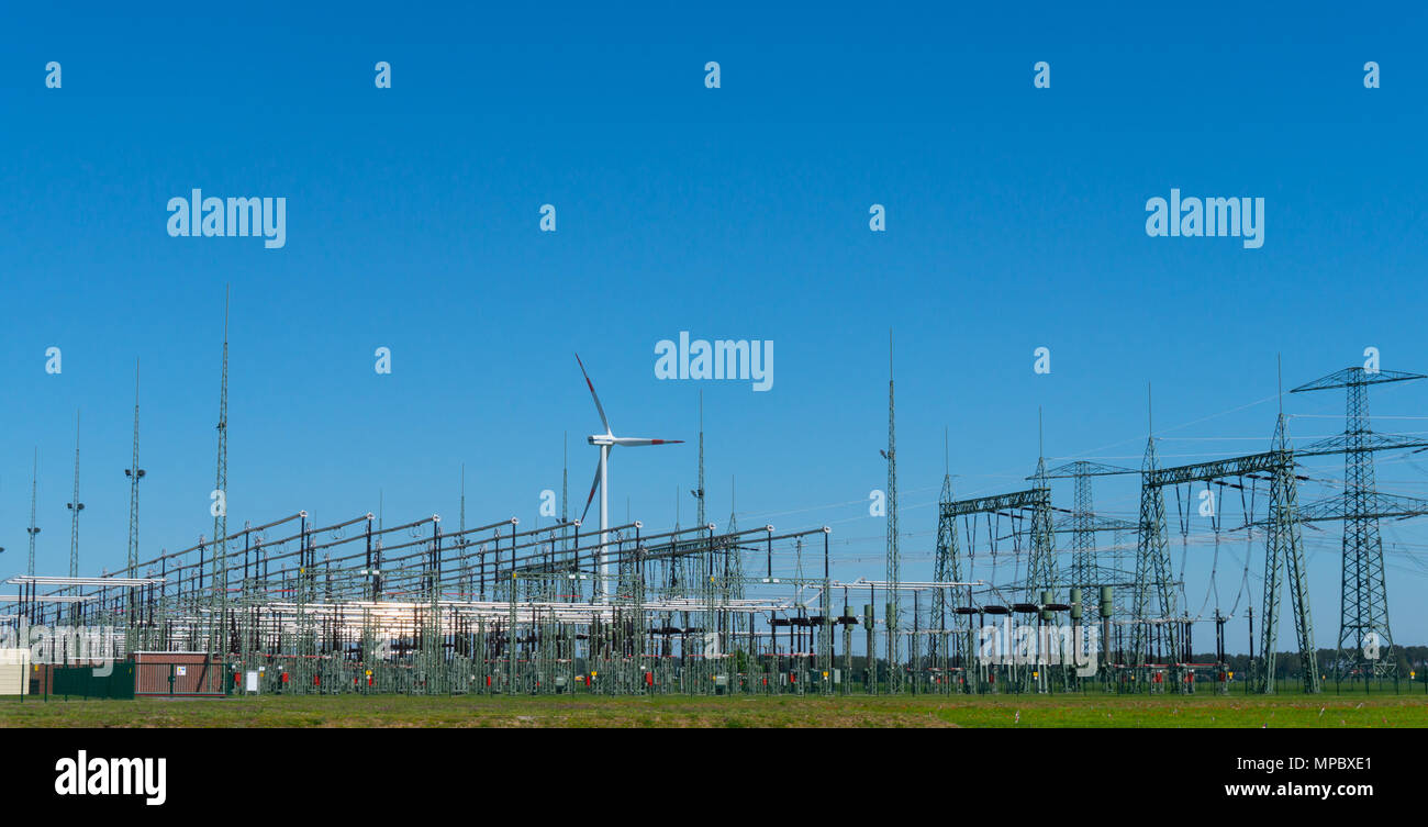 industrial landscape with electrical substation and pin wheel Stock ...