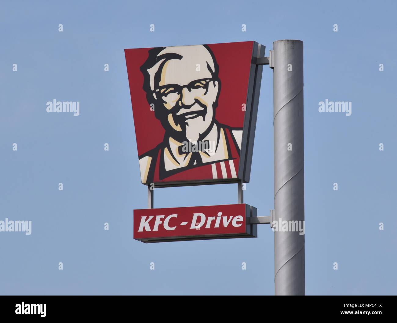 21 May 2018, Germany, Cologne: The logo of KFC, Kentucky Fried Chicken ...