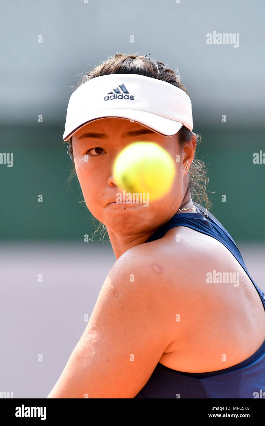 Paris. 22nd May, 2018. Han Xinyun of China eyes on the ball to Nicole ...