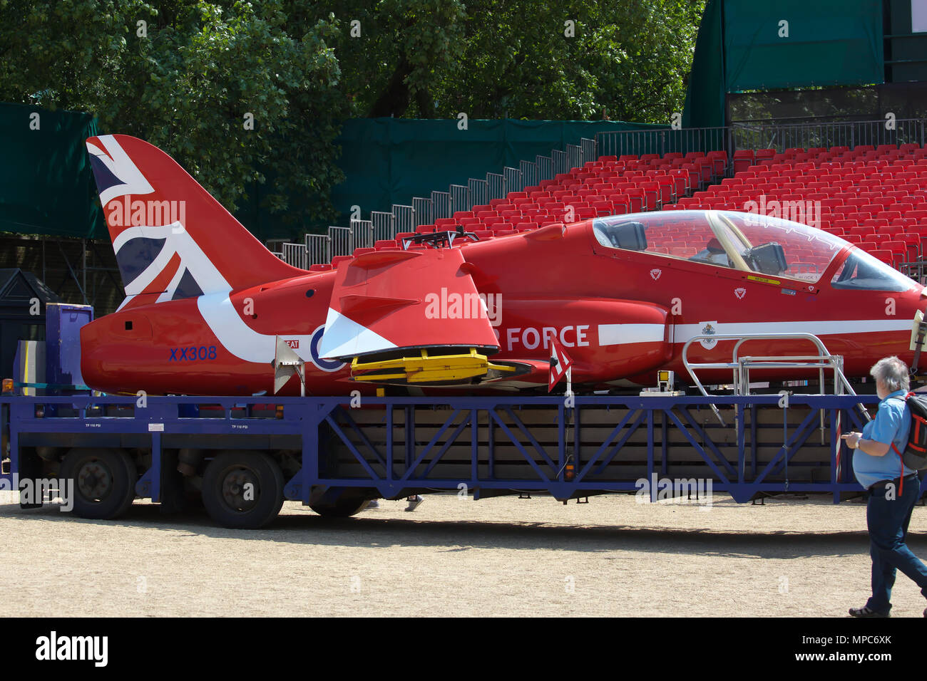 London,UK,22nd May 2018,Red arrows aircraft parked with its wings ...