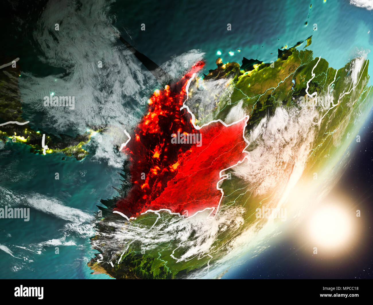 Colombia from space with highly detailed surface textures and visible ...