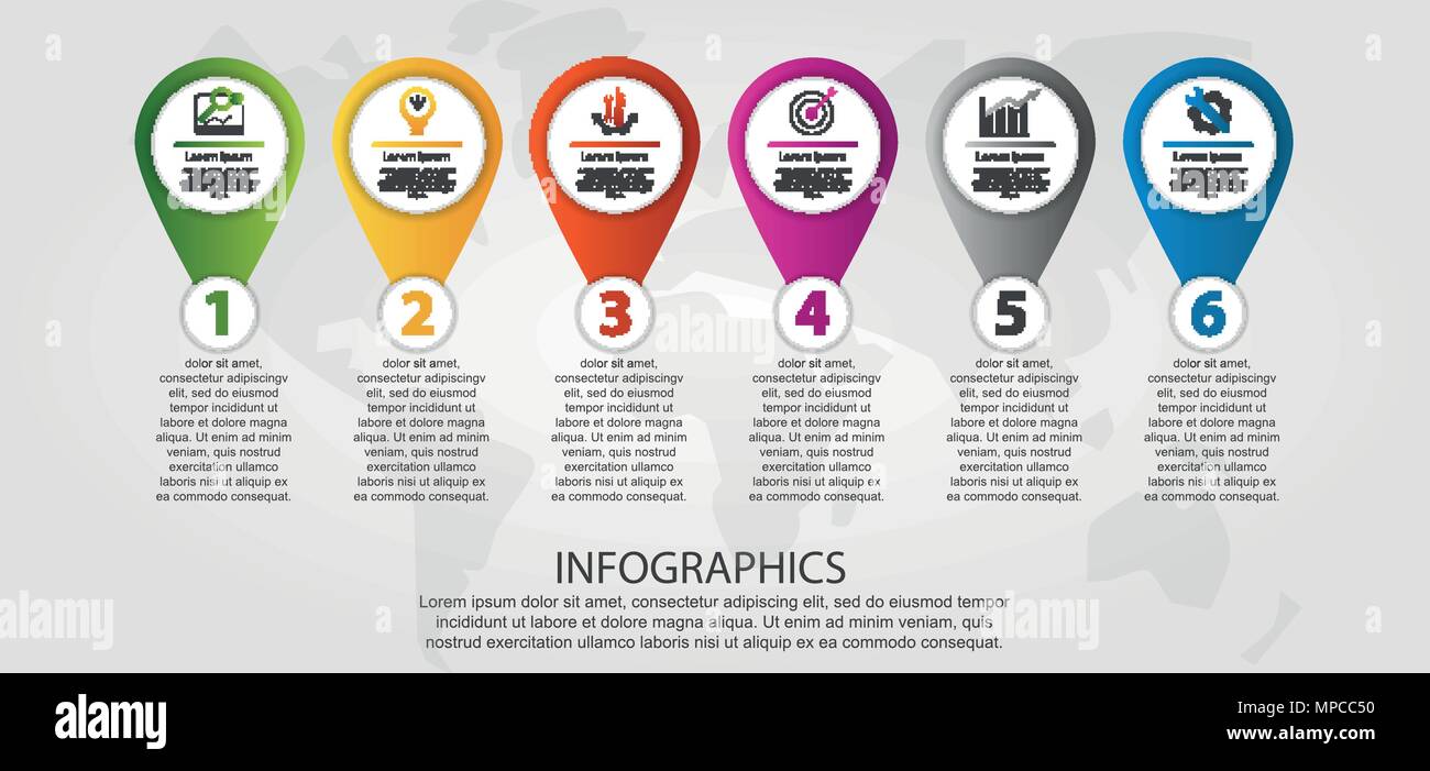 Modern vector illustration 3d. Timeline infographics template with six ...