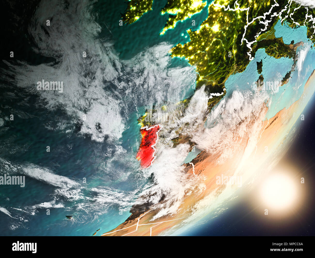 Portugal from space with highly detailed surface textures and visible ...