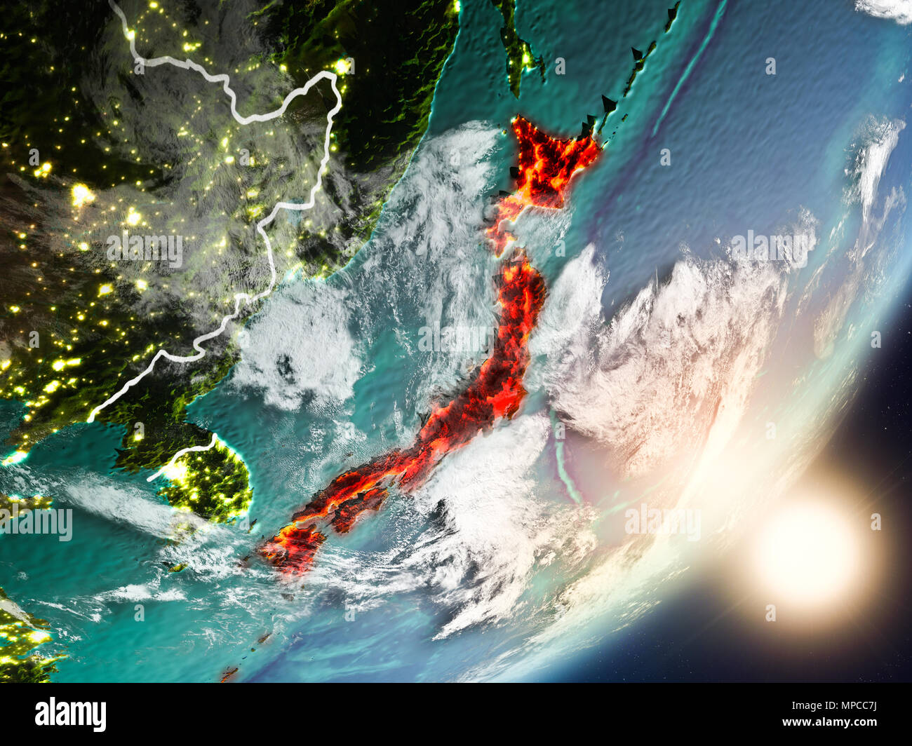 Japan from space with highly detailed surface textures and visible ...