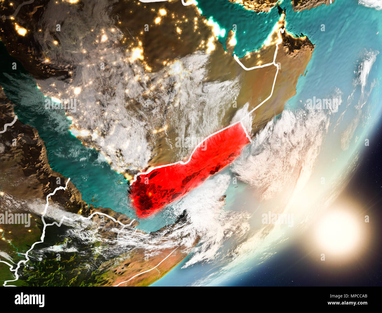 Yemen from space with highly detailed surface textures and visible ...