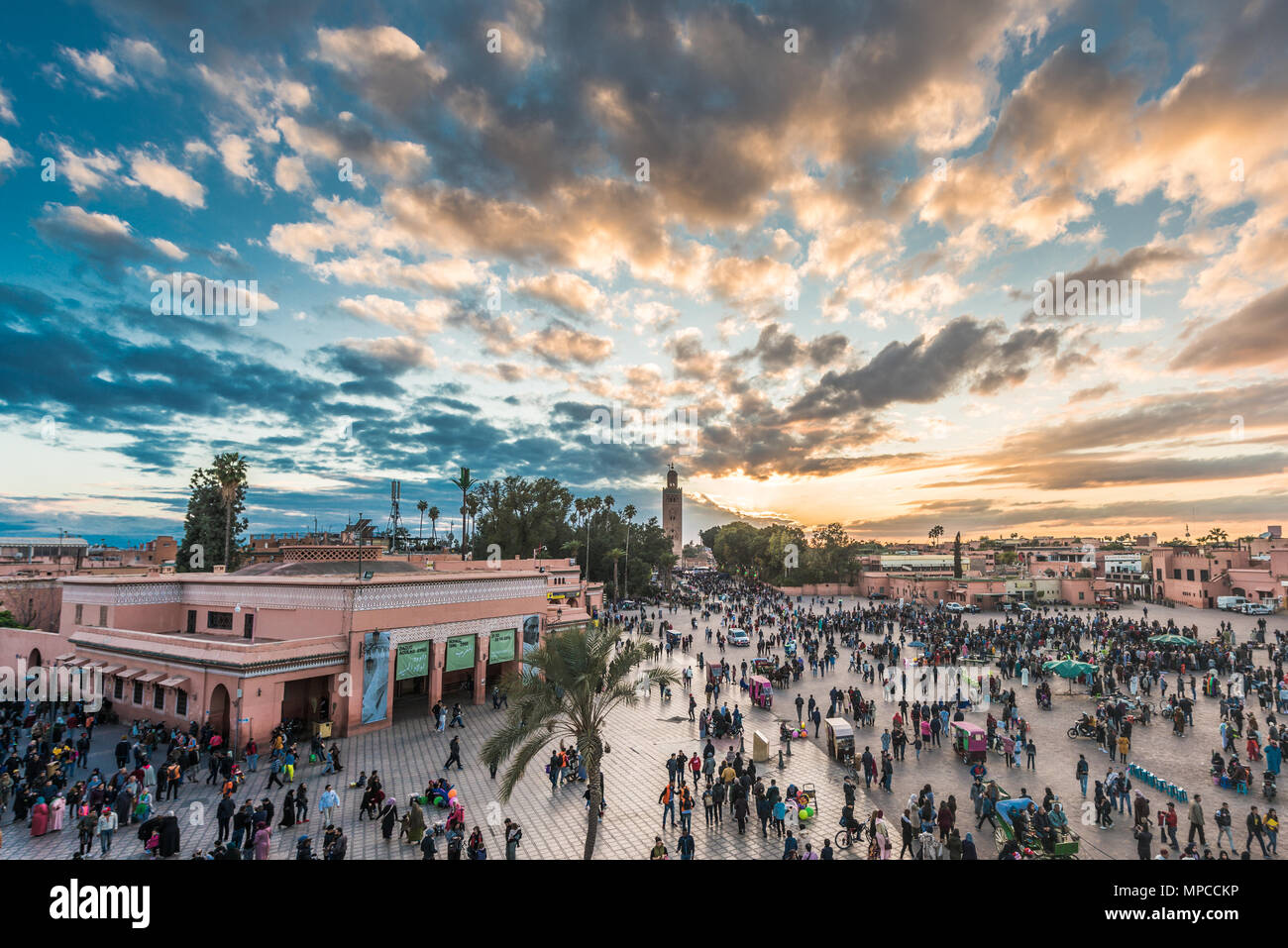 aerial view of people walking on Jemaa EL Fnaa main city square. Crowd ...
