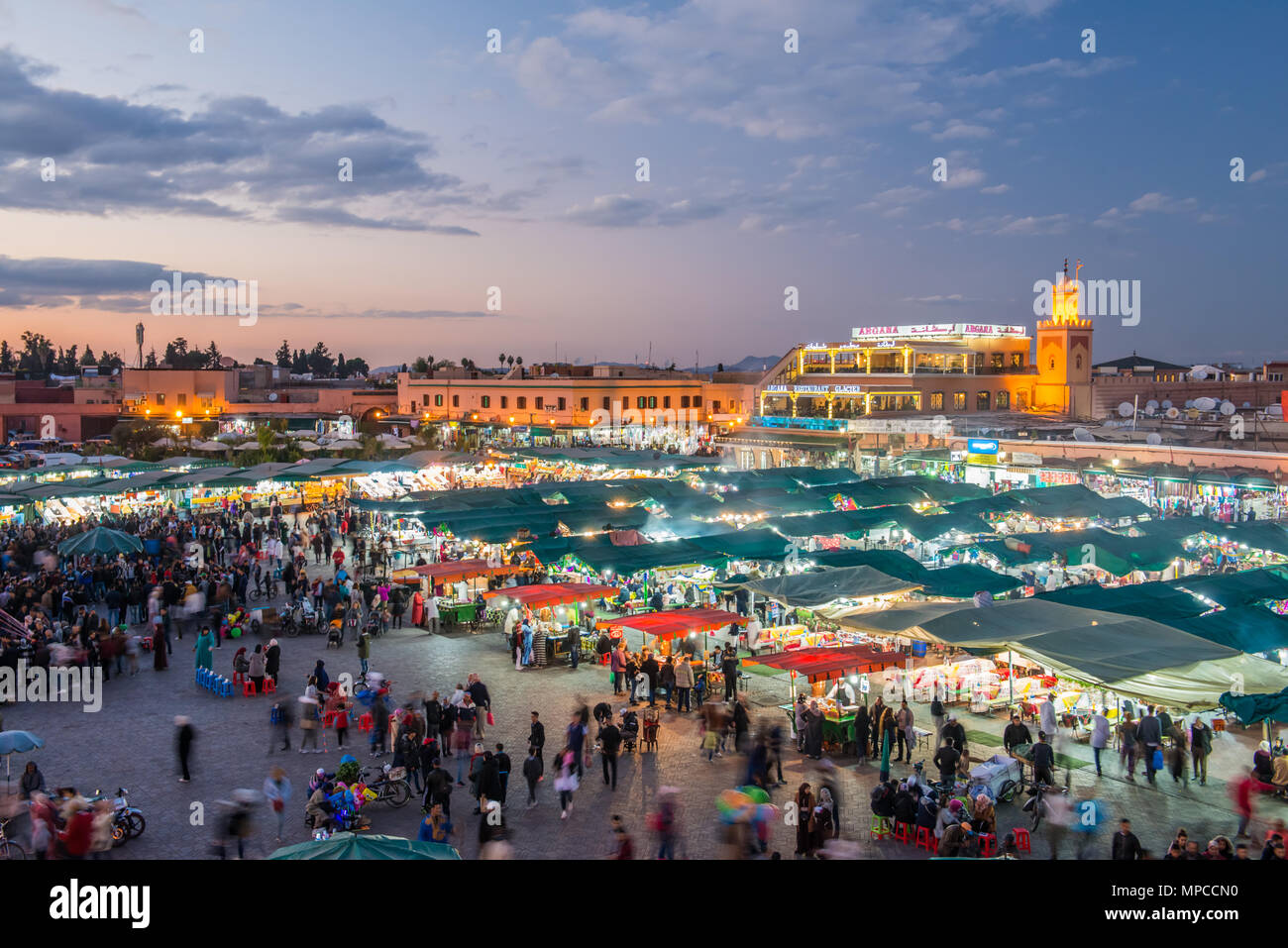 aerial view of people walking on Jemaa EL Fnaa main city square. Crowd ...