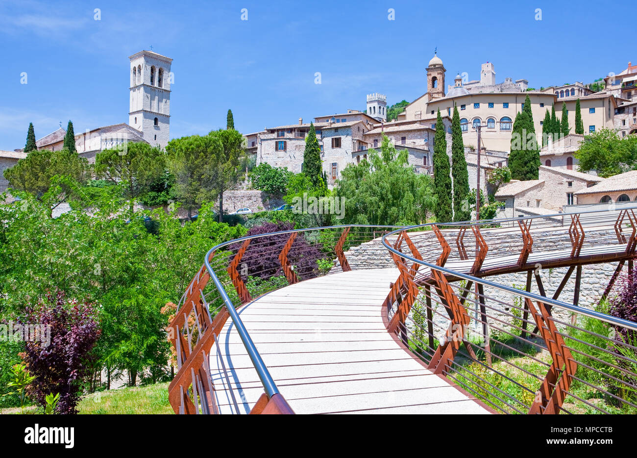 Italy,Umbria,Assisi,a modern walkway to access the historic center ...