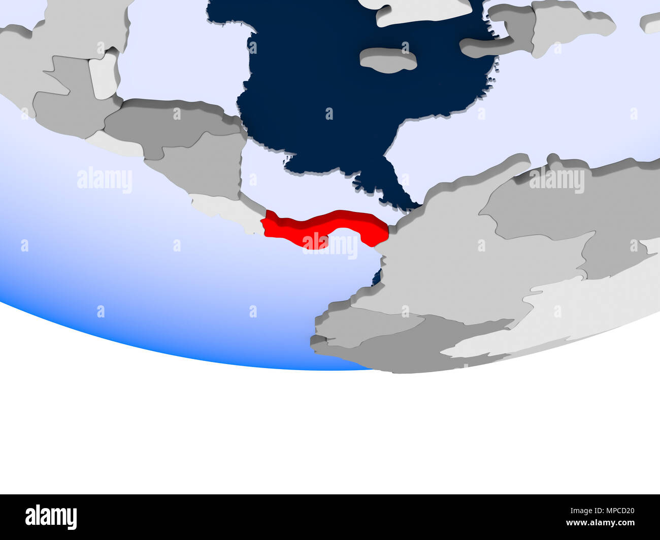 Panama on 3D model of political globe with transparent oceans. 3D ...
