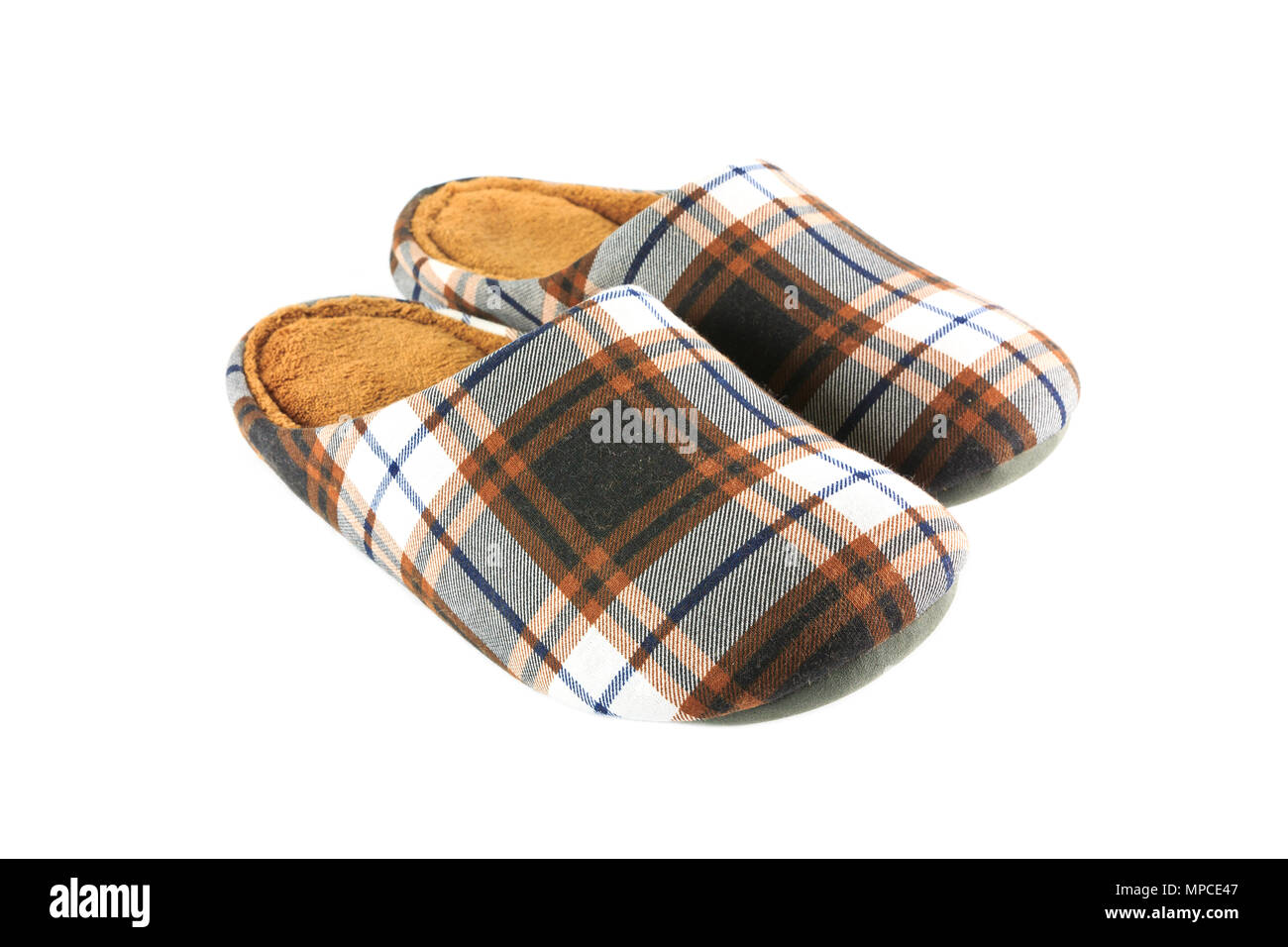 Vintage brown slippers isolated on white background Stock Photo - Alamy