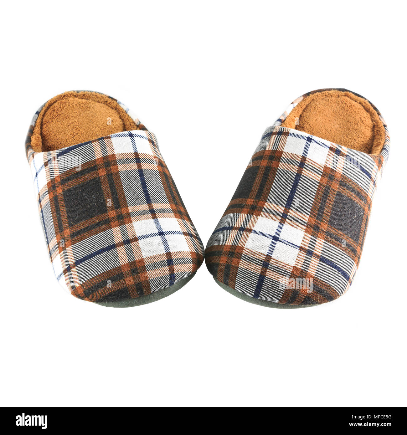 Vintage brown slippers isolated on white background Stock Photo - Alamy
