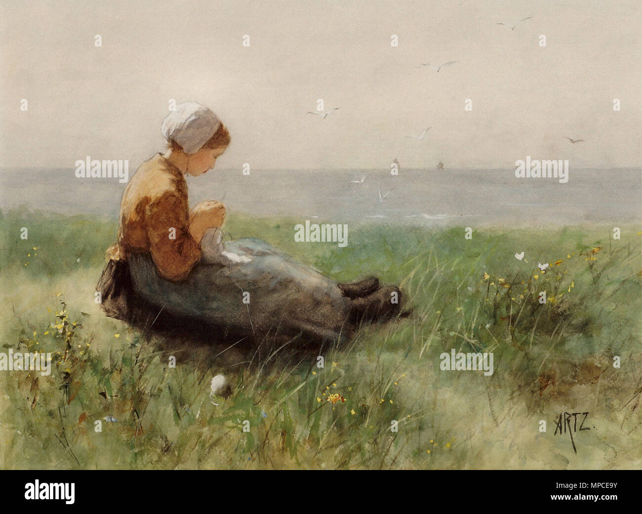 Artz David Adolph Constant - Breiend Meisje in De Duinen Stock Photo ...