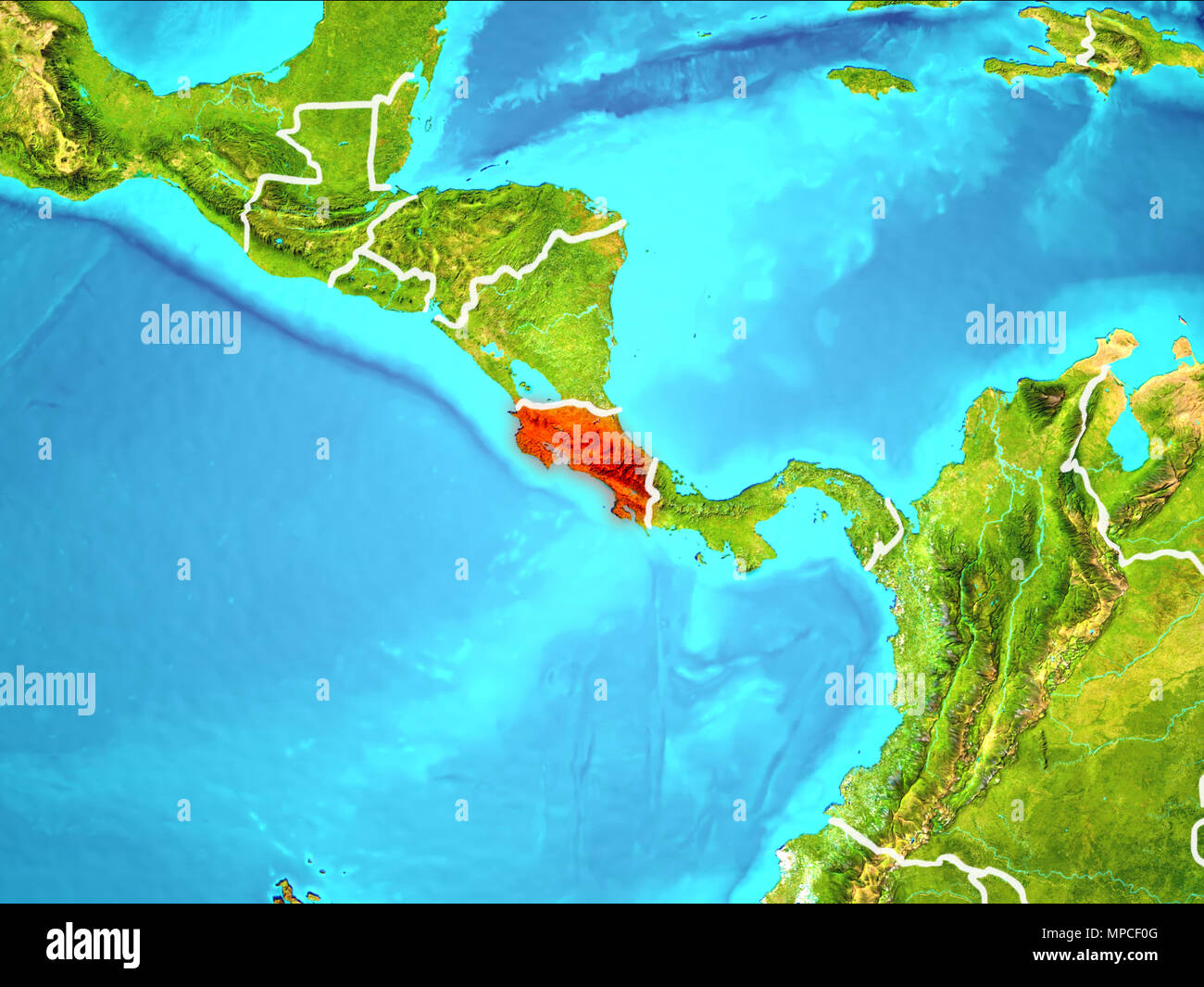Costa Rica highlighted in red from Earth’s orbit. 3D illustration ...