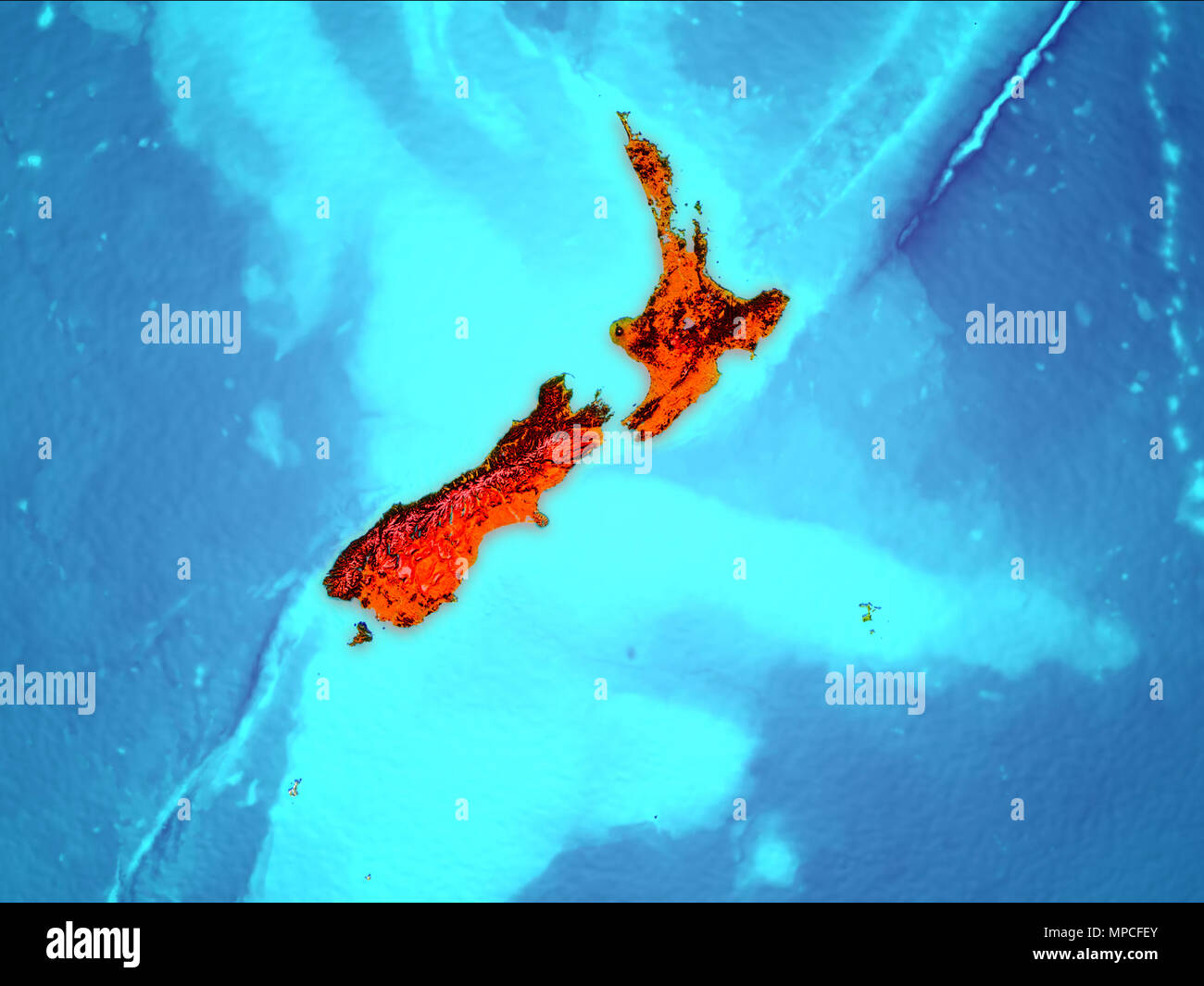 New Zealand highlighted in red from Earth’s orbit. 3D illustration ...