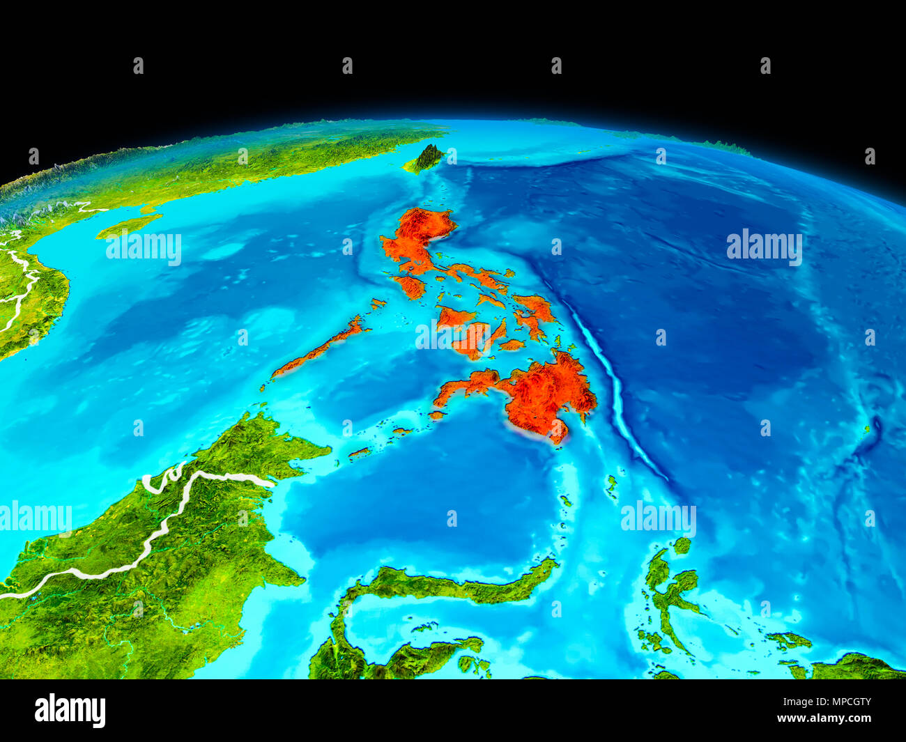 Satellite view of Philippines highlighted in red on planet Earth with ...
