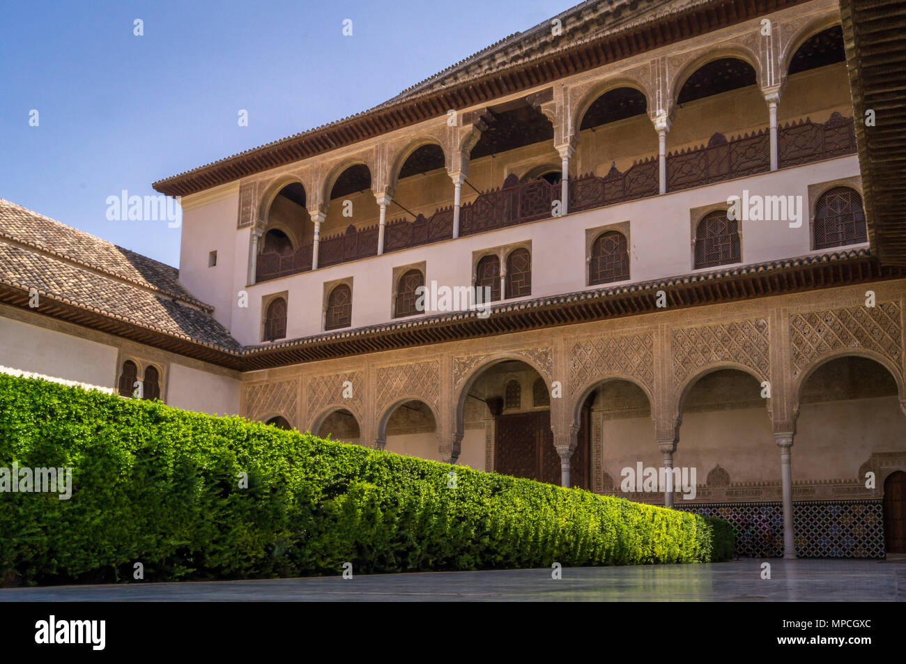 Alhambra decorated building and gardens in Granada in Spain Stock Photo ...